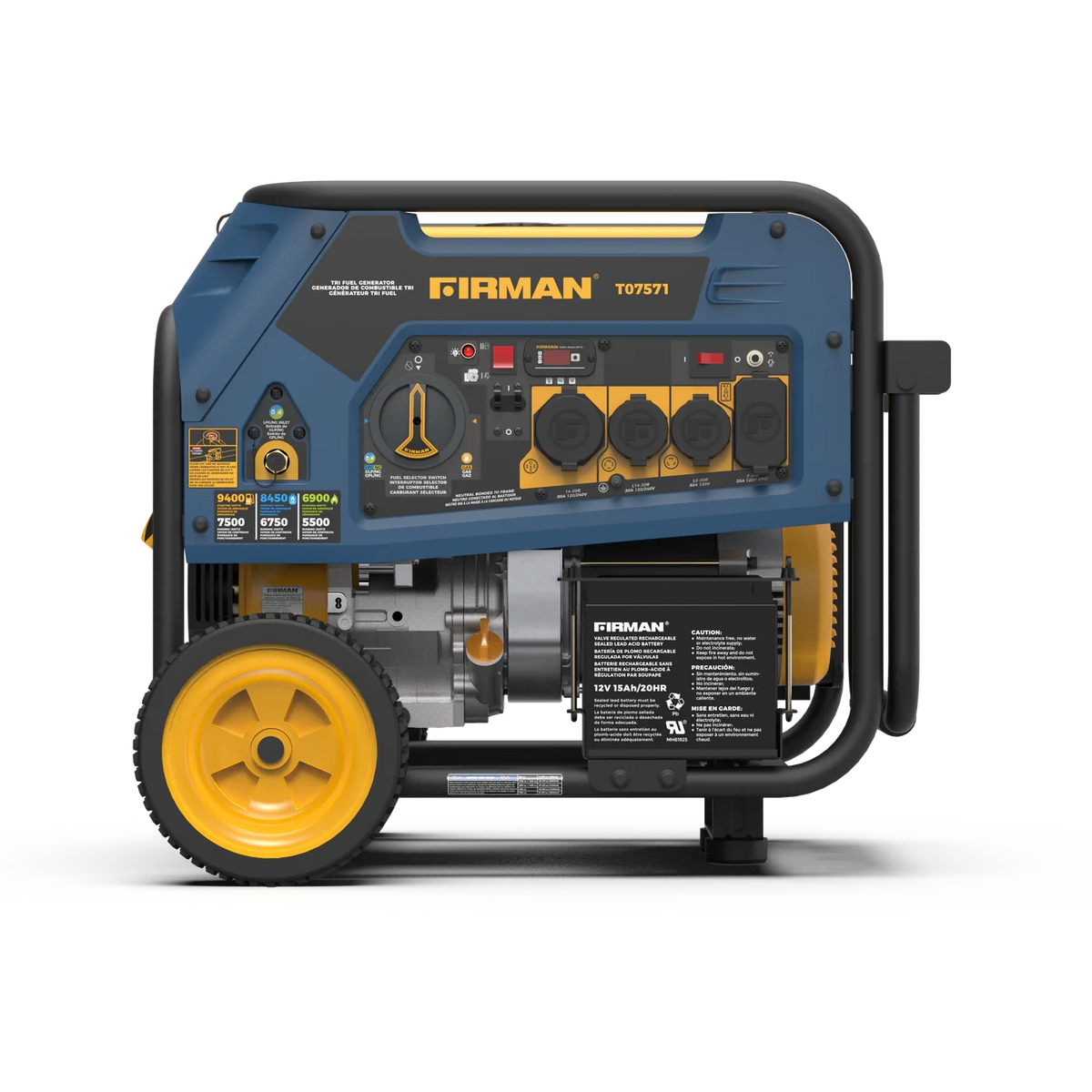 Firman Refurbished Tri Fuel Portable Generator 7500W Electric Start 12 ...